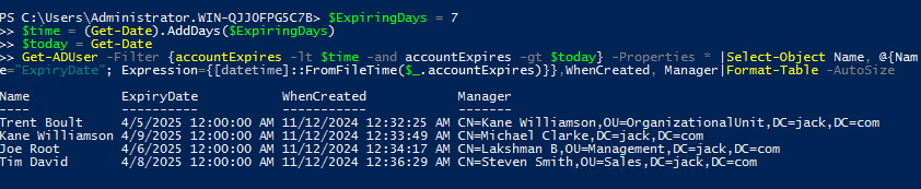 Check Expiring User Accounts in Active Directory