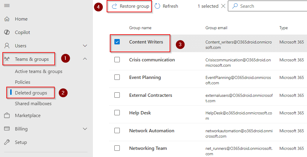 List Restored & Renewed Groups in M365