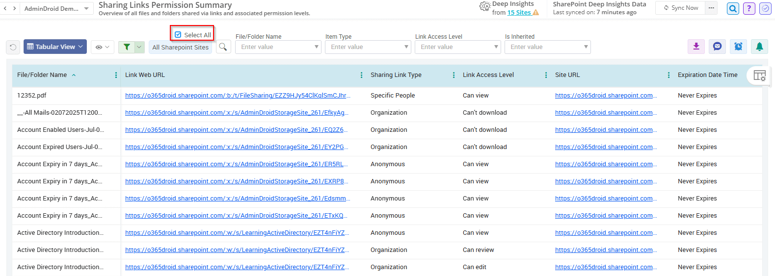 List All Sharing Links in SharePoint Online